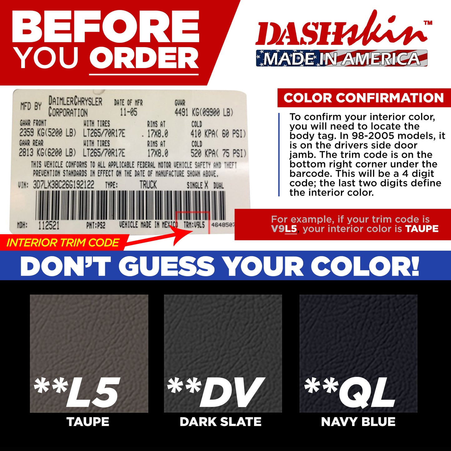 2002-2005 Dodge Ram Aerosol Colormatched Interior Paint for Vinyl & Pl ...